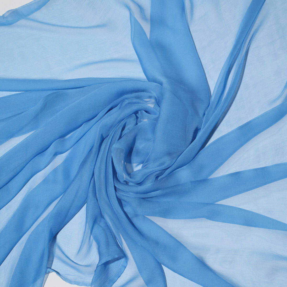 Voal de matase naturala creponat (muselina) albastru azur