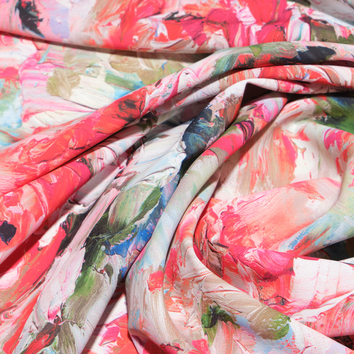 Matase imprimata digital model floral multicolor pictura impresionista