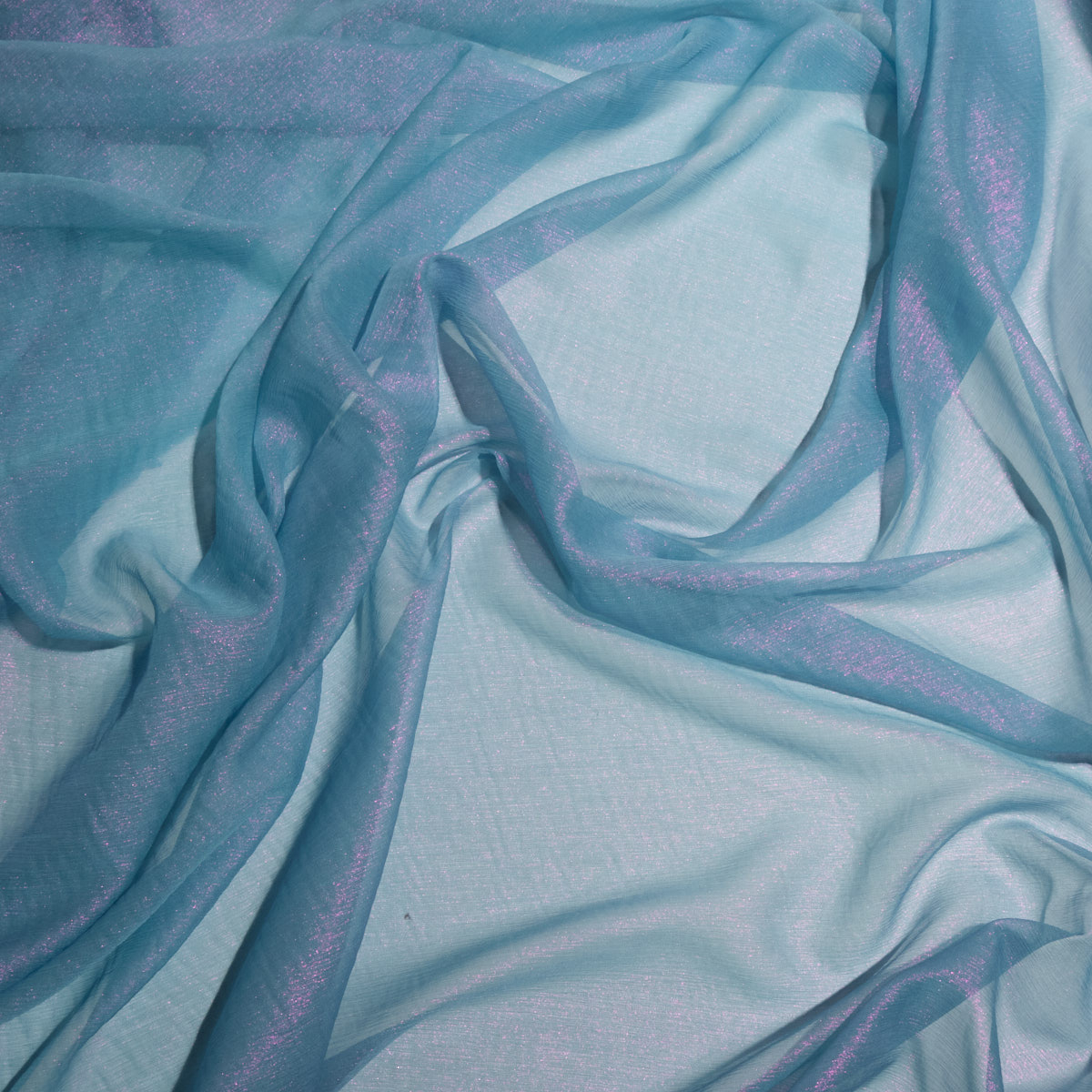 Voal de matase naturala creponat peliculizat aqua iridescent